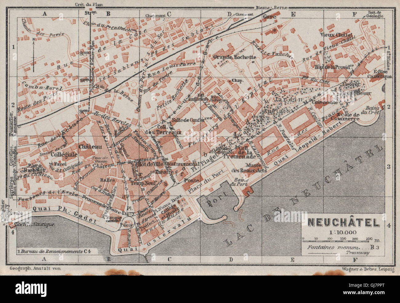 NEUCHÂTEL / NEUENBURG. town city plan. Switzerland Suisse Schweiz, 1928 ...