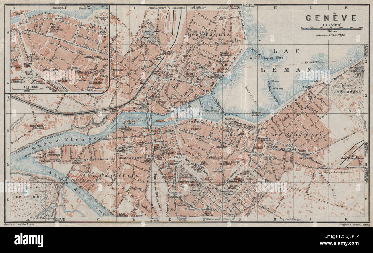 GENEVA GENÈVE GENF. town city stadtplan. Switzerland Suisse Schweiz ...