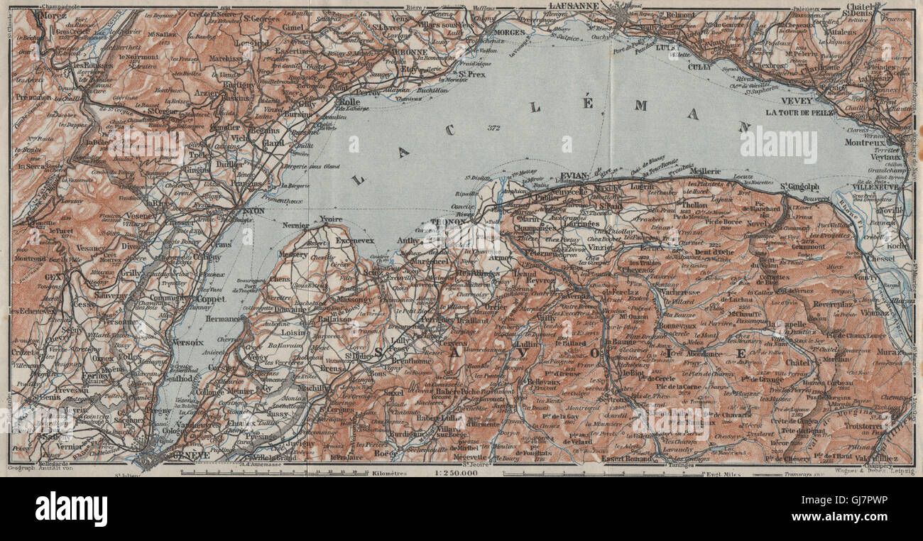 LAKE GENEVA/LAC LÉMAN. St Cergue Chatel St Jean d'Aulph Lausanne Evian ...