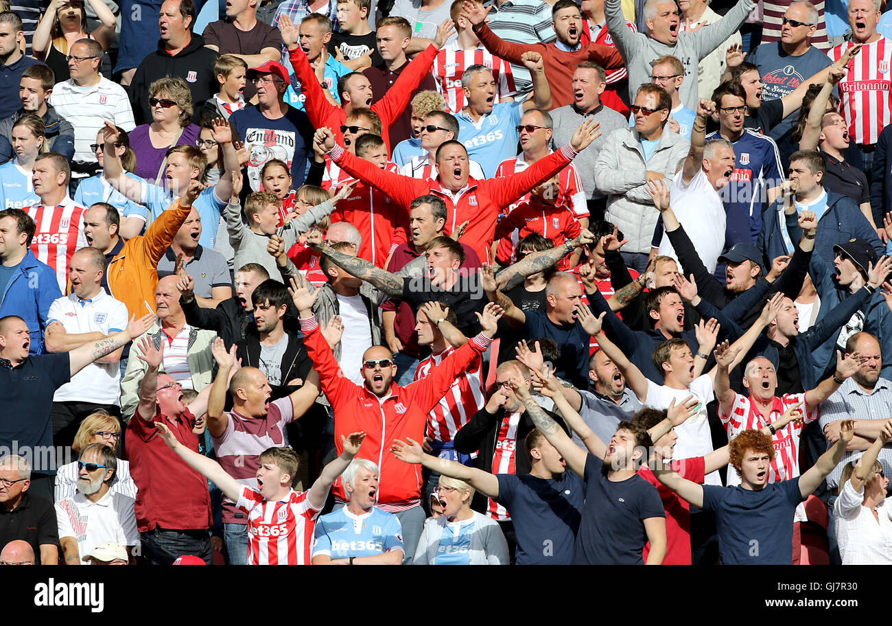 Stoke City fans celebrate in the stands as their side equalise during ...