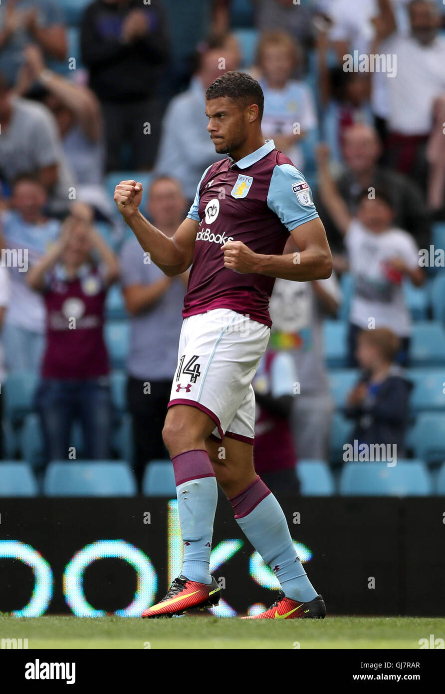 Aston Villa's Rudy Gestede celebrates scoring his second goal of the ...