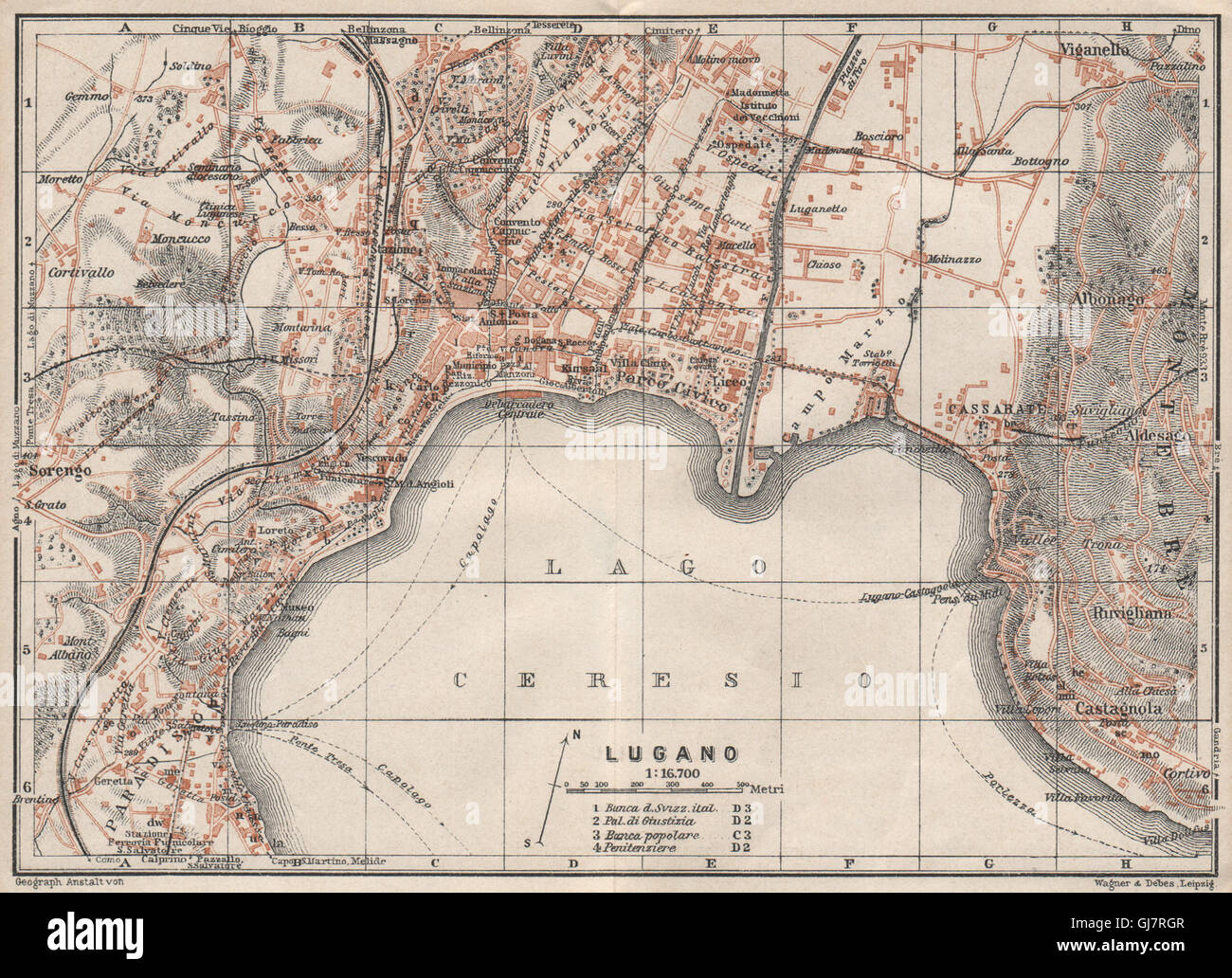 LUGANO. town city stadtplan. Switzerland Suisse Schweiz carte karte ...