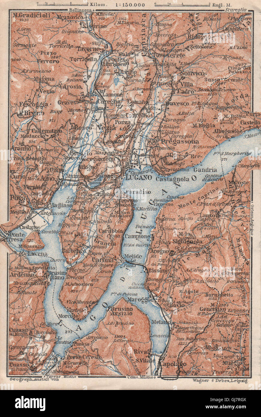 LUGANO ENVIRONS. Lake Lago di. Topo-map. Switzerland Suisse Schweiz ...