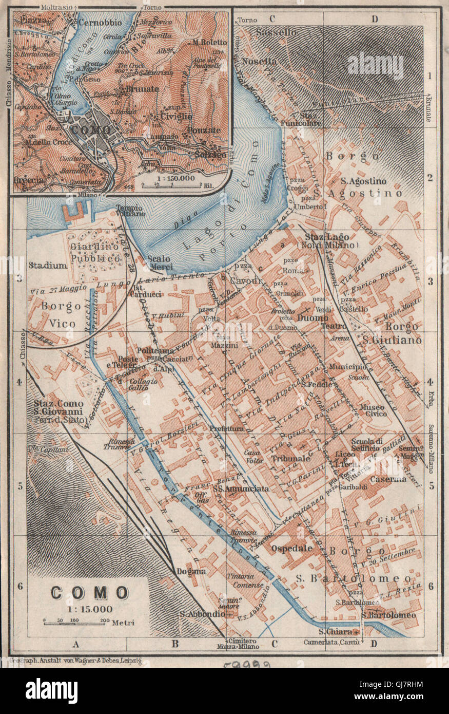COMO. town city plan piano urbanistico. Italy Italia mappa. BAEDEKER ...