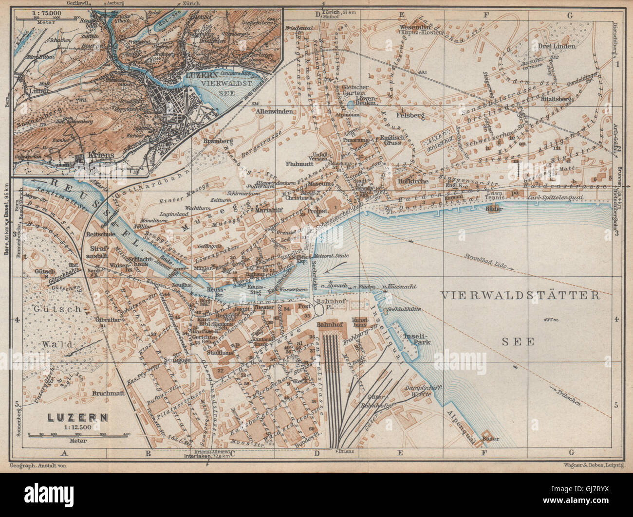 LUCERNE LUZERN. town city stadtplan. Switzerland Suisse Schweiz, 1938 ...
