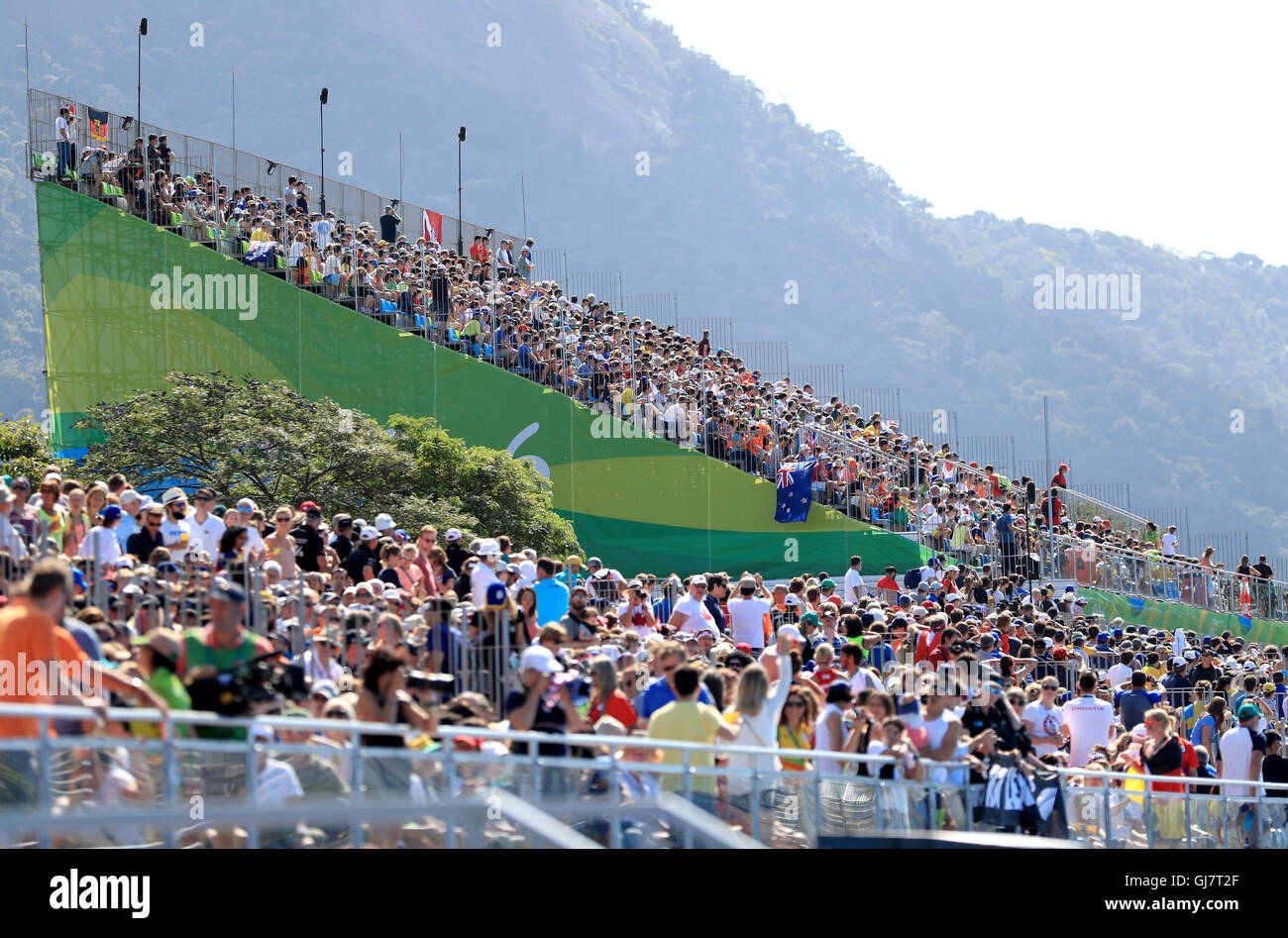 A view of the main stand packed with fans as they watch the rowing ...