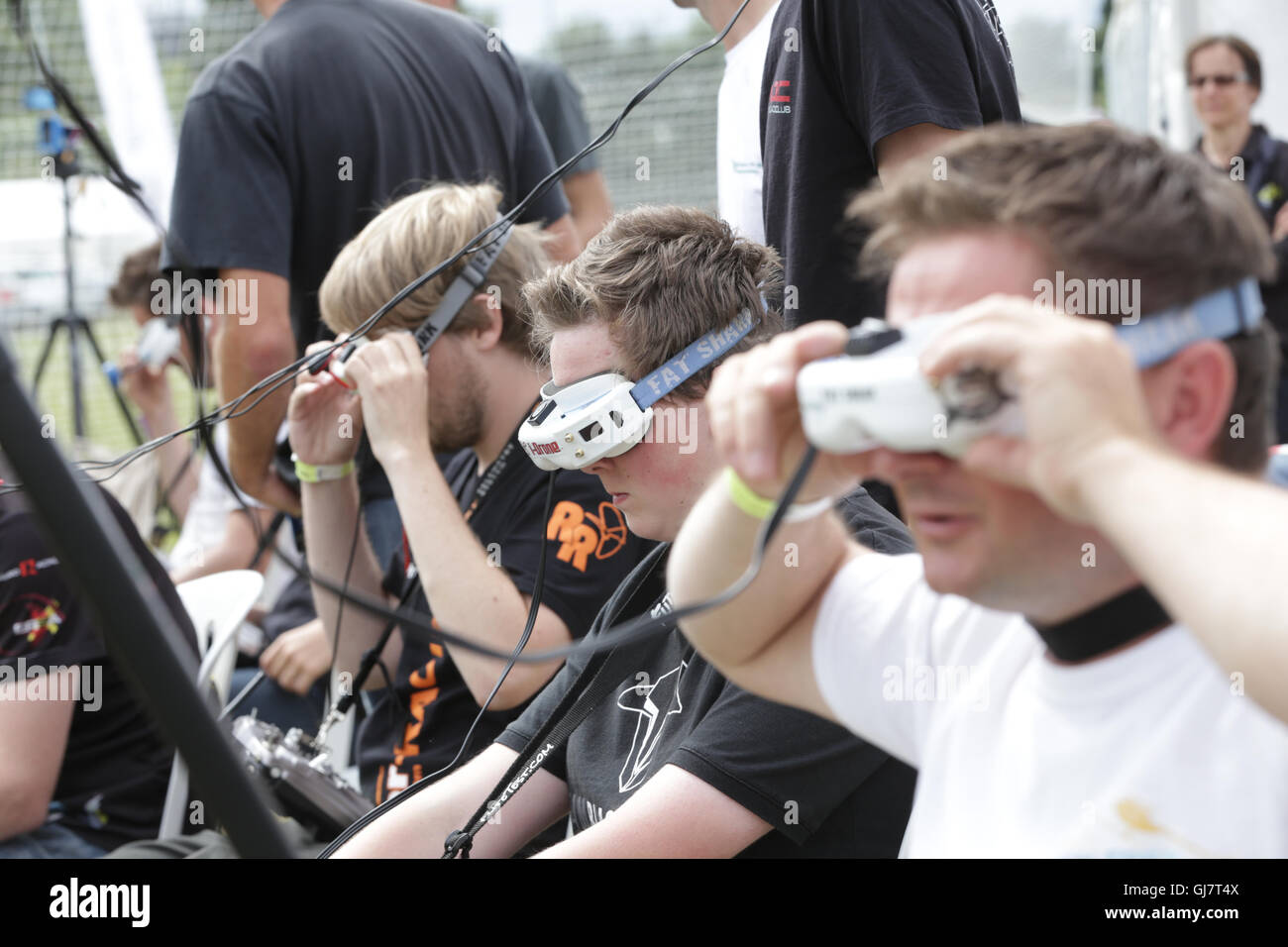 Drone Racing Queen's Cup 2016. Drone racer pilots at the flightline ...
