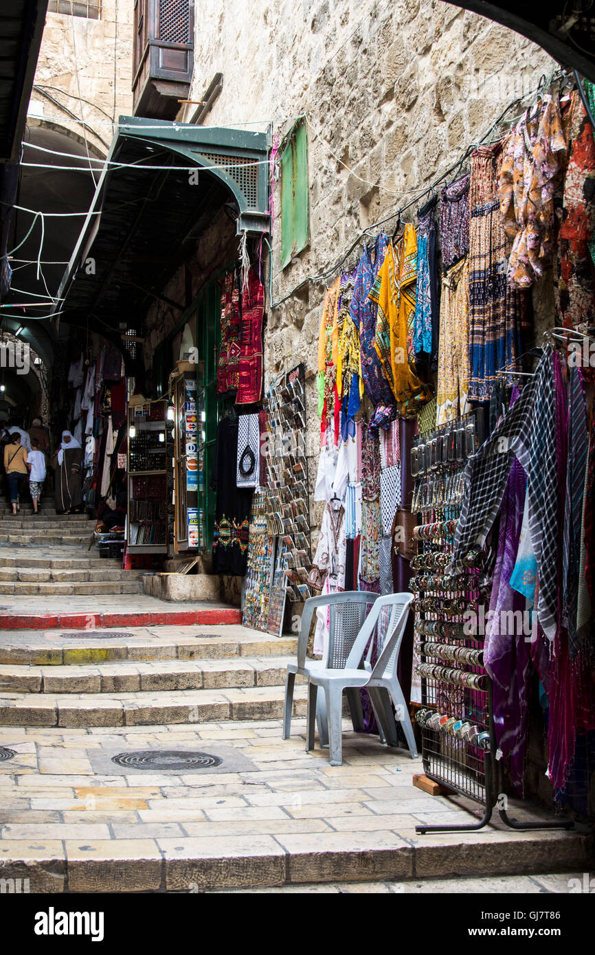 Israel, Jerusalem, old town, Via Dolorosa, way of grief, shops, clothes ...