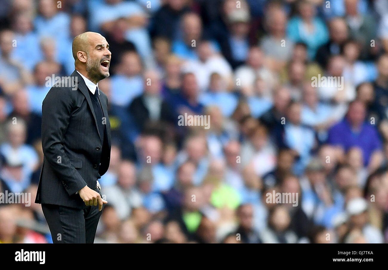 Manchester city manager pep guardiola shouts instructions hi-res stock ...
