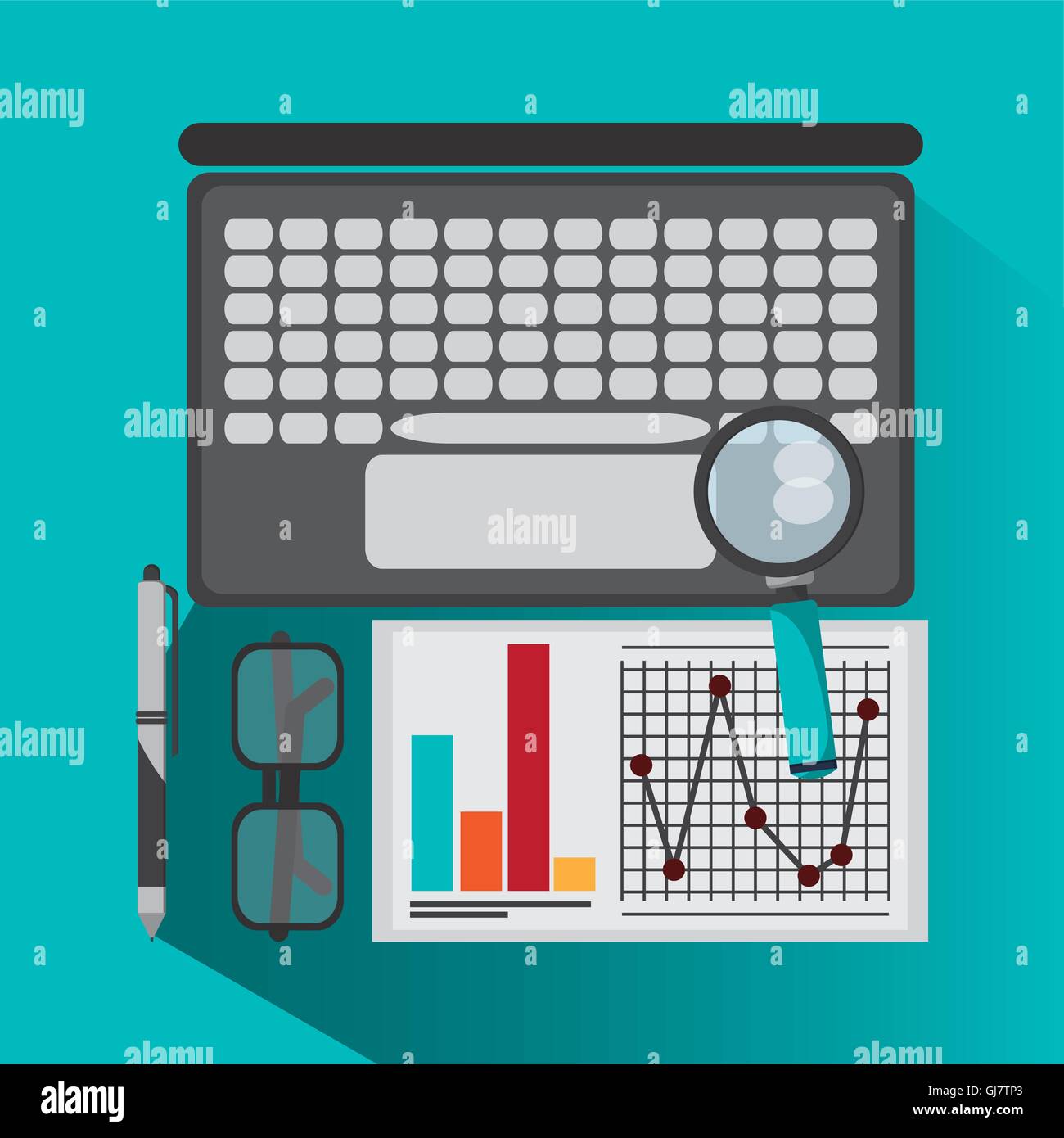 laptop document glasses infographic lupe pen Stock Vector Image & Art ...
