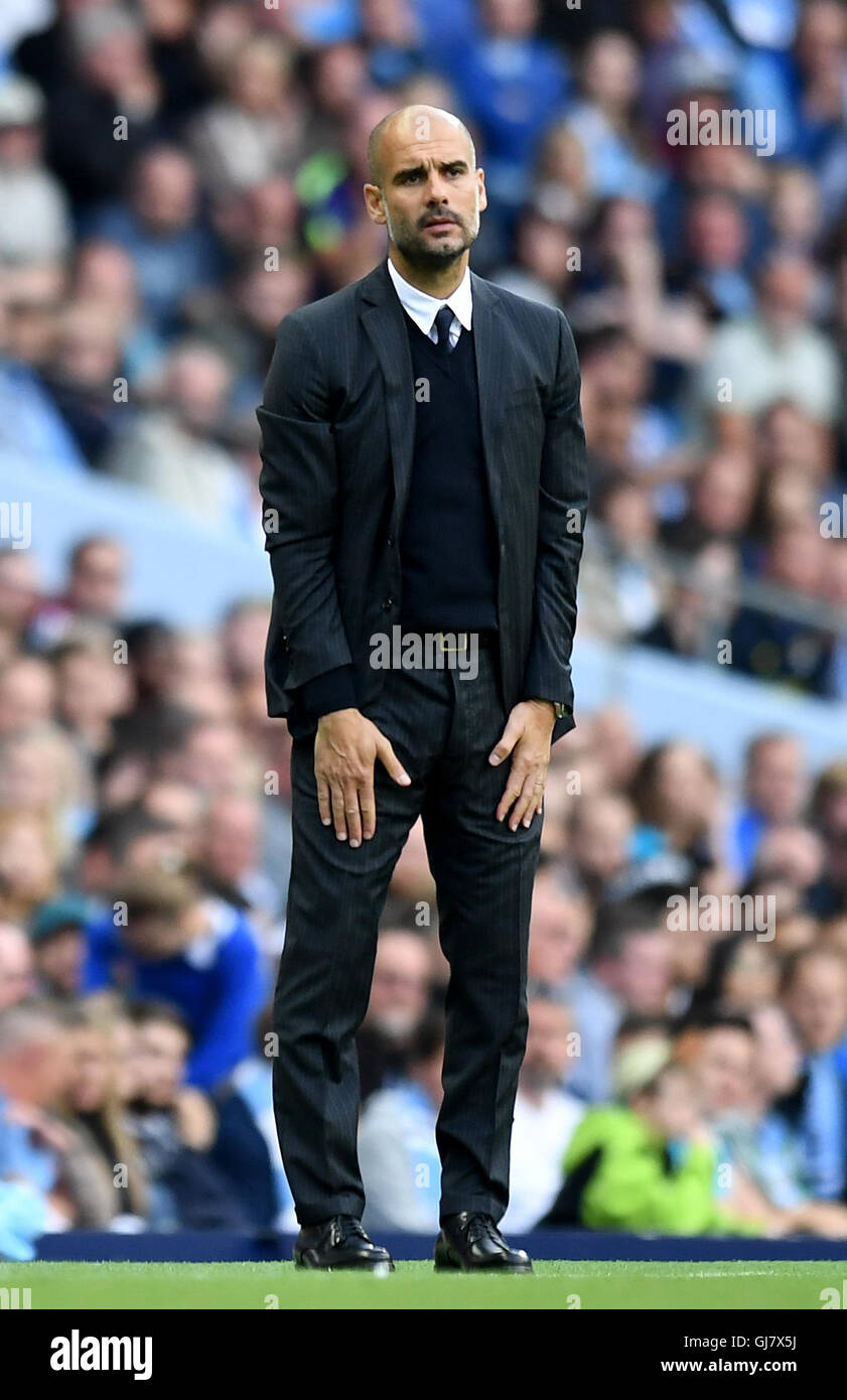 Manchester City's Pep Guardiola gestures on the touchline during the ...