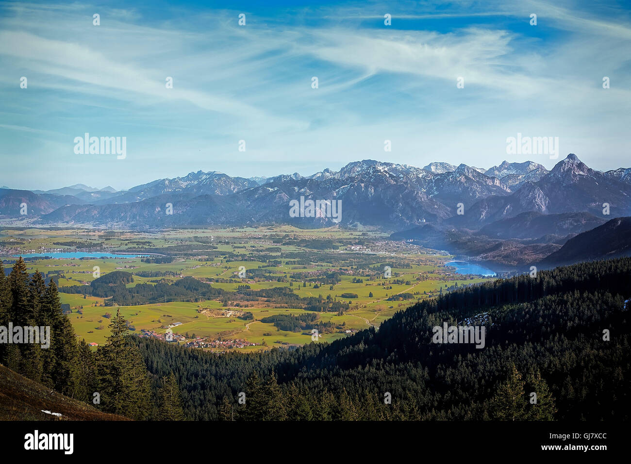Germany, Bavaria, royal palace, Neuschwanstein, Alpine foothills, lake ...