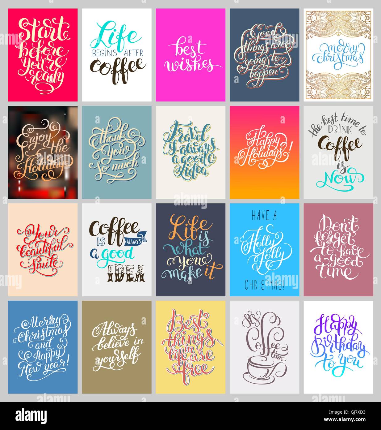 set of calligraphy posters with hand lettering motivational and Stock ...