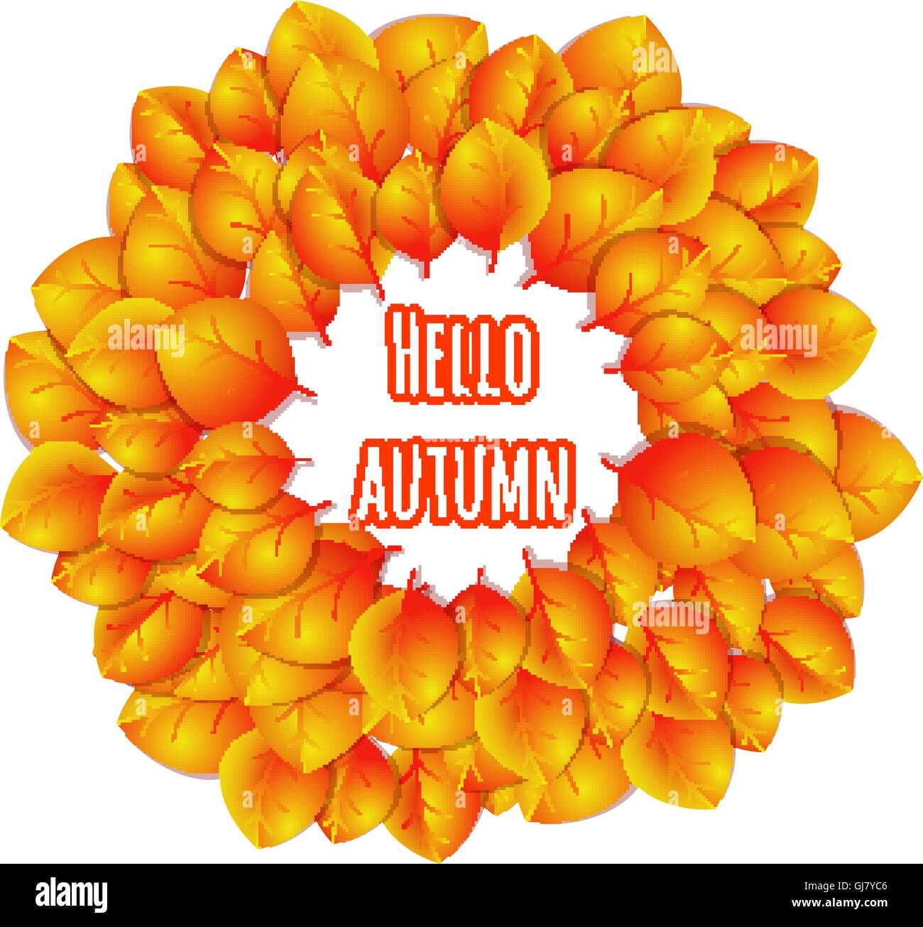 Autumn round frame with real orange and red leaves. Hello autumn banner ...
