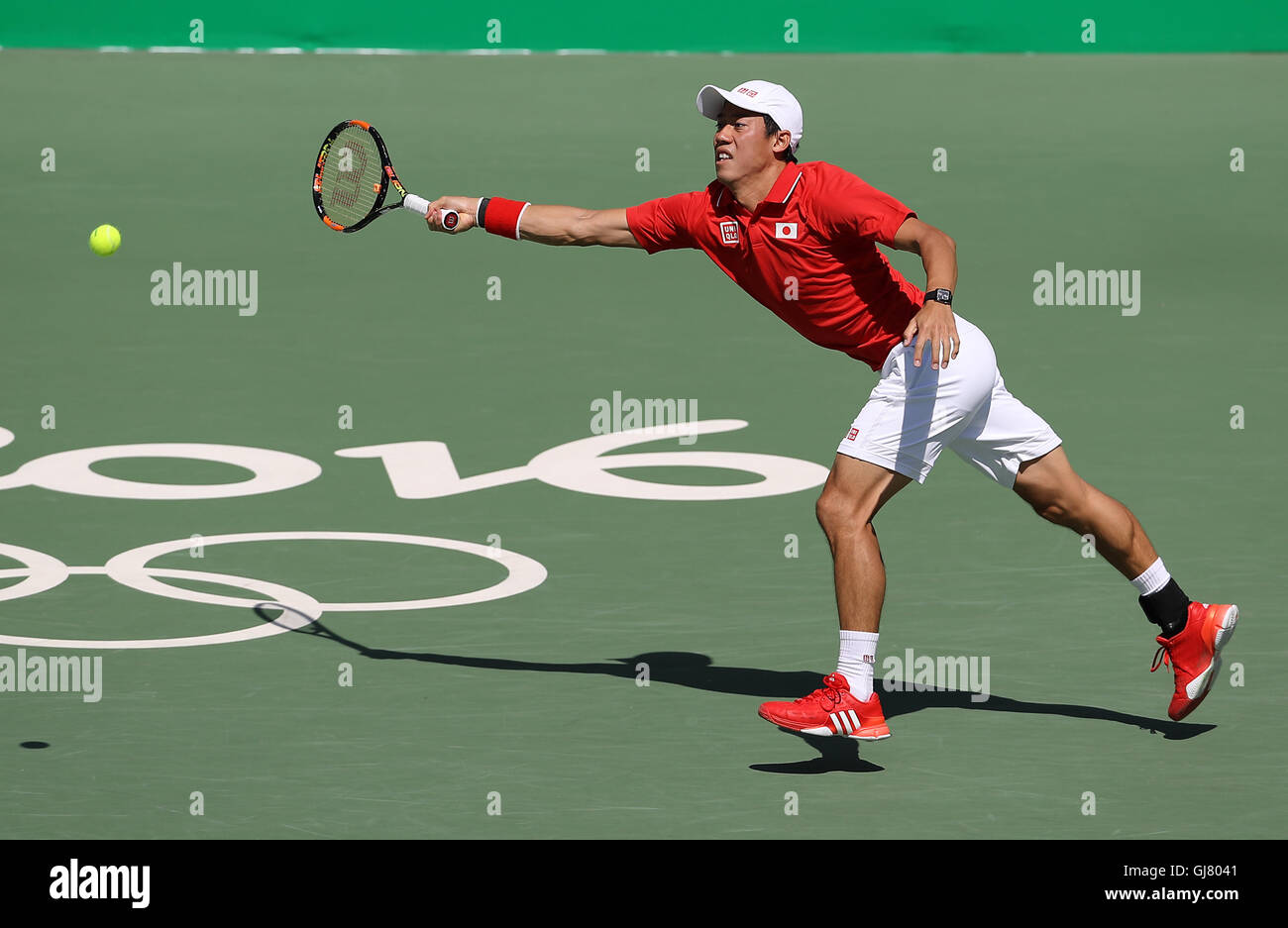 Japan's Kei Nishikori in action against Great Britain's Andy Murray ...