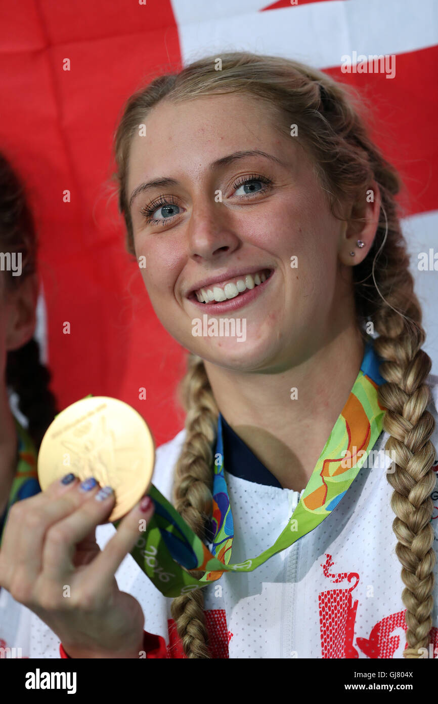 Great Britains Laura Trott With Her Gold Medal Following The Womens