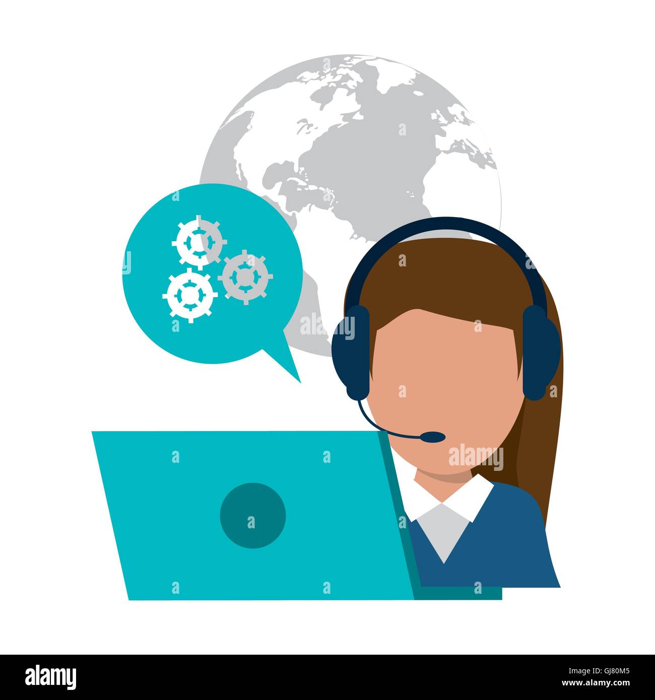 operator assistant woman headphone call center icon. Vector grap Stock ...