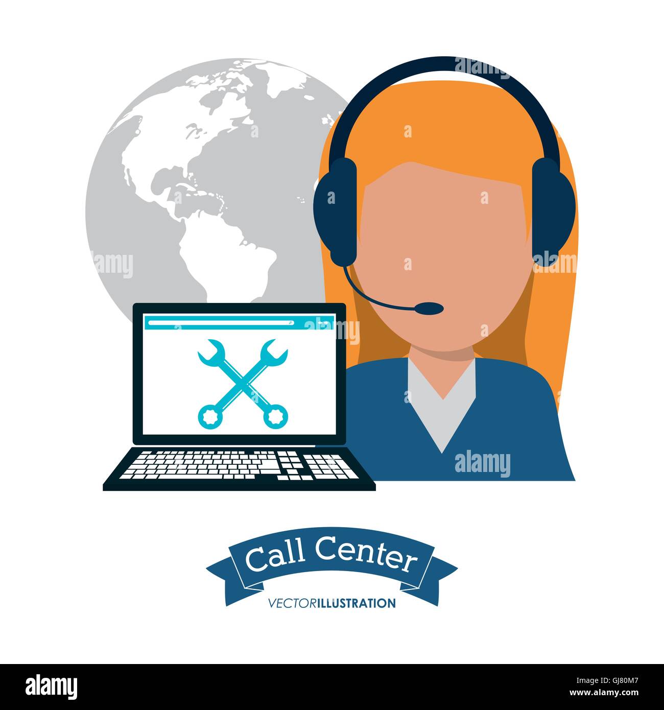 operator assistant woman headphone call center icon. Vector grap Stock ...
