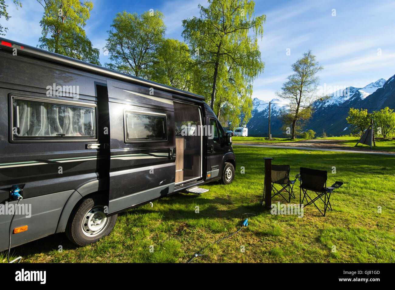 Spring, camper, camper, camping site, Romsdal, Norway, Europe Stock ...