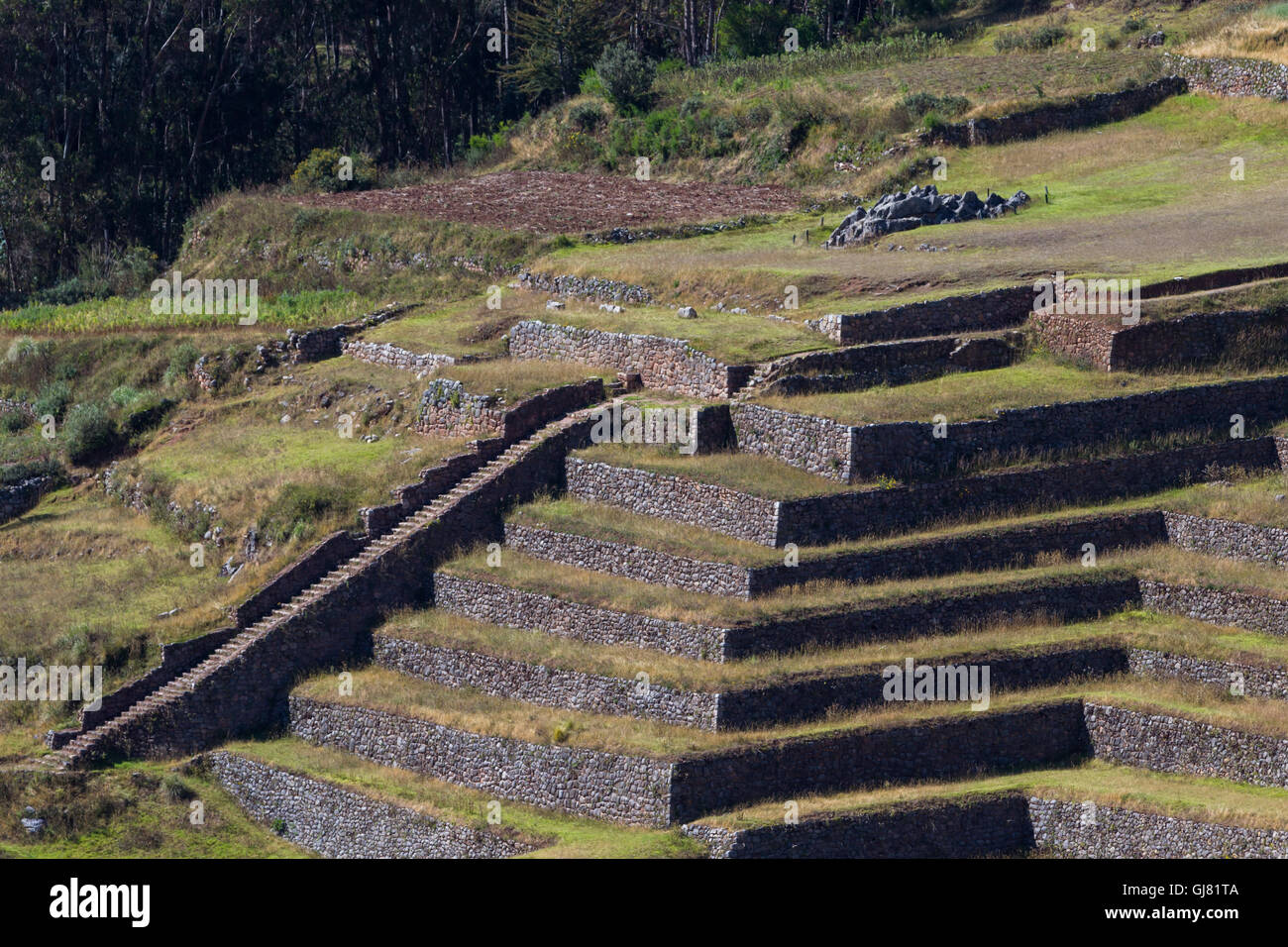 close up landscape of a traditional Inca farming terraces in Chinchero ...