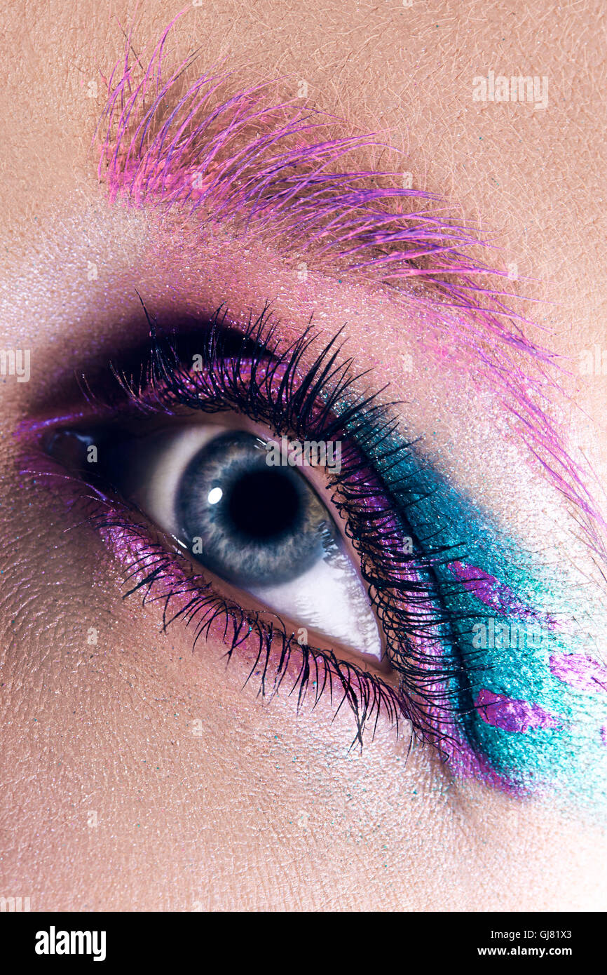 beauty detailed view, macro, Coloured eye shadow, big eye, view little ...