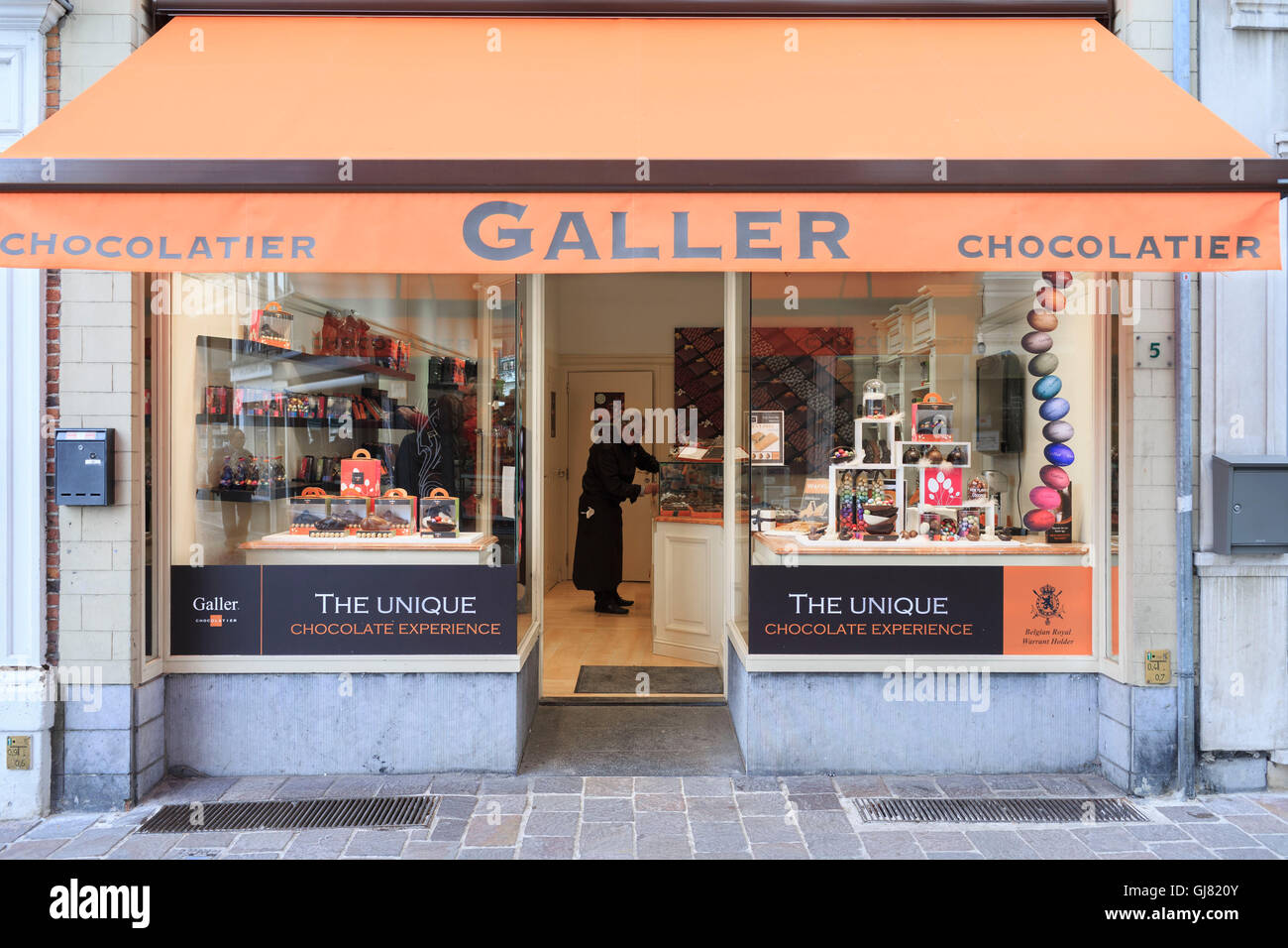 Belgium, West Flanders, Bruges, shop for chocolate 'Chocolatier Galler ...