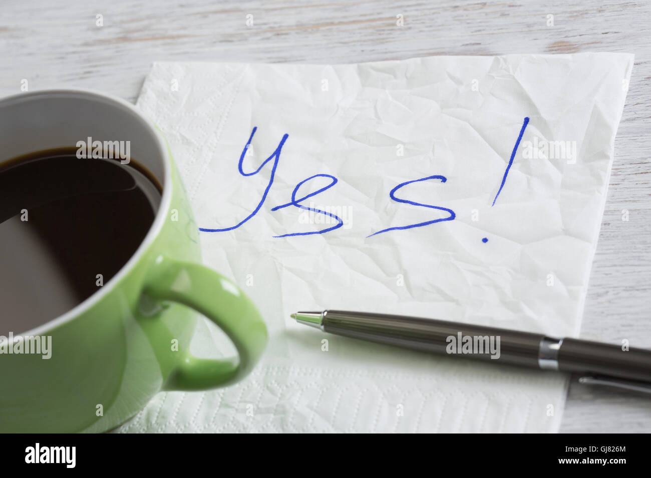 Yes answer on napkin Stock Photo - Alamy