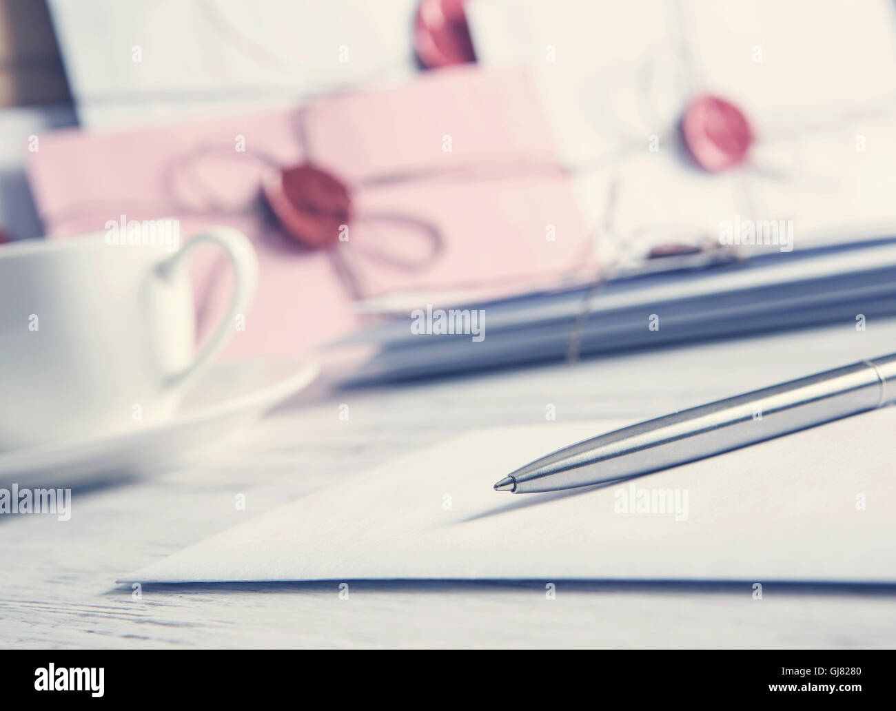 Letters with seal on table Stock Photo - Alamy