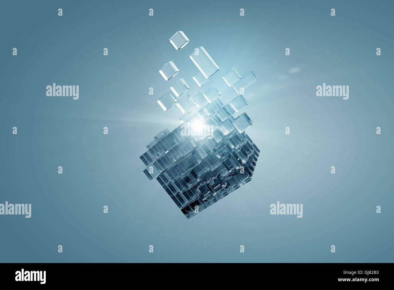 High tech cube figure . Mixed media Stock Photo - Alamy