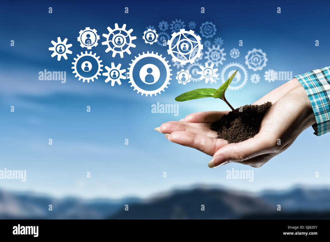 Ecology technology palm soil hi-res stock photography and images - Alamy