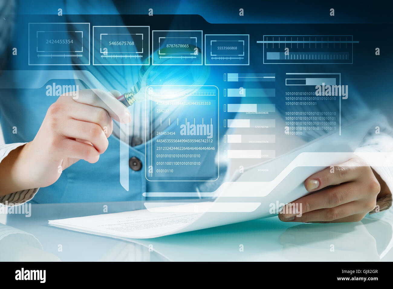 Analyzing statistics data . Mixed media Stock Photo - Alamy