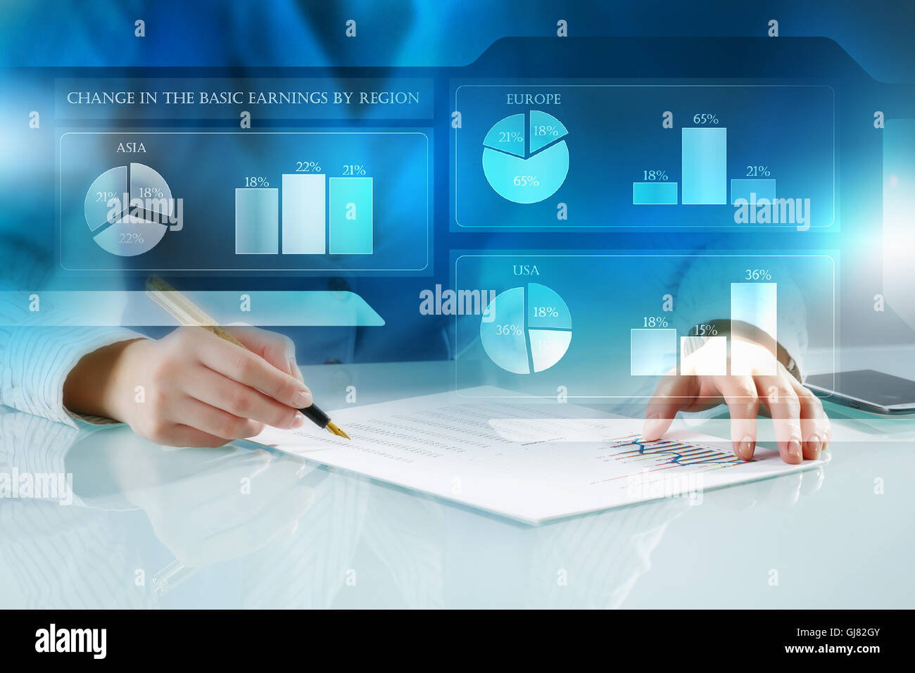 Analyzing statistics data . Mixed media Stock Photo - Alamy