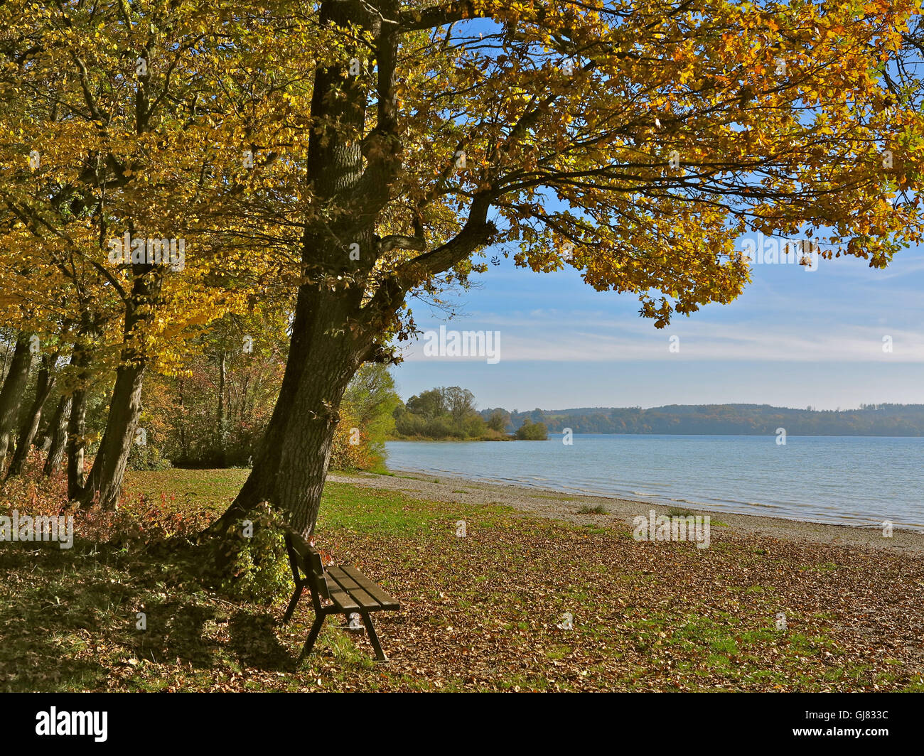 Fünfseenland region, lake, Lake Ammer, Germany, Eching, autumn, Upper ...