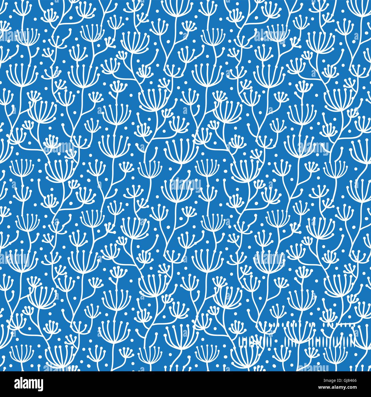 Vector blue white lineart plants horizontal frame seamless pattern ...