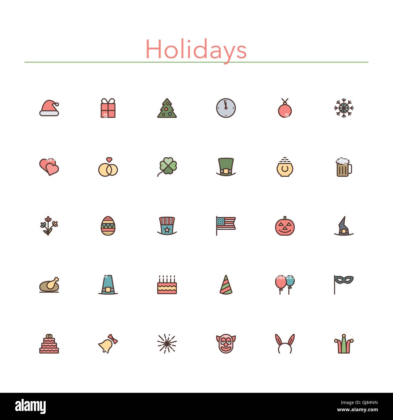 Holidays Colored Line Icons Stock Vector Image & Art - Alamy
