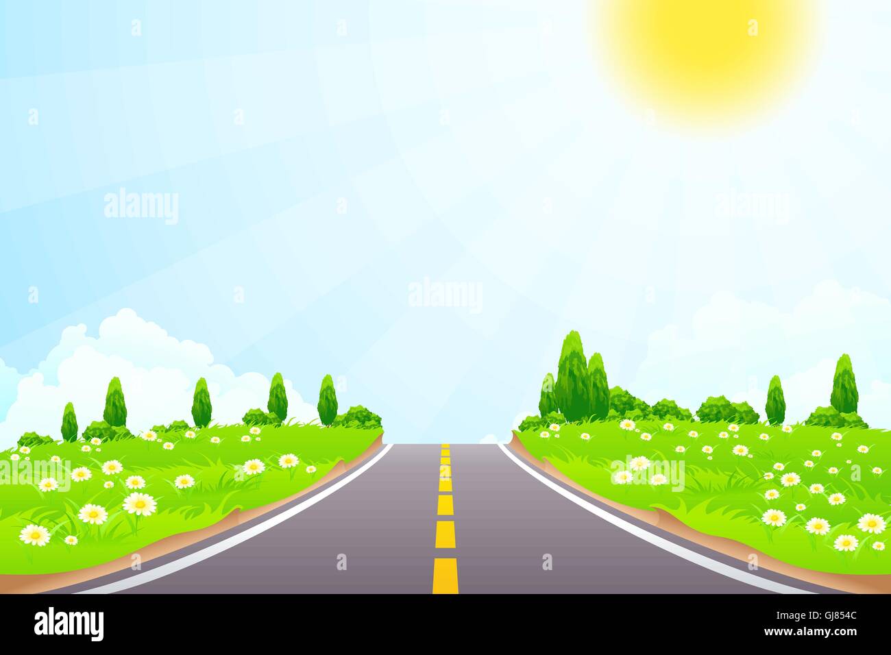 Green Landscape with trees and road Stock Vector Image & Art - Alamy