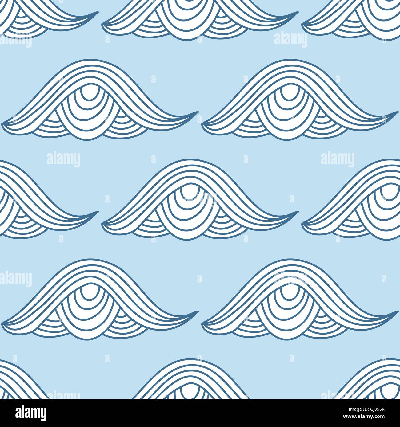 Seamless abstract wave and clouds hand drawn pattern. Vector pattern in ...