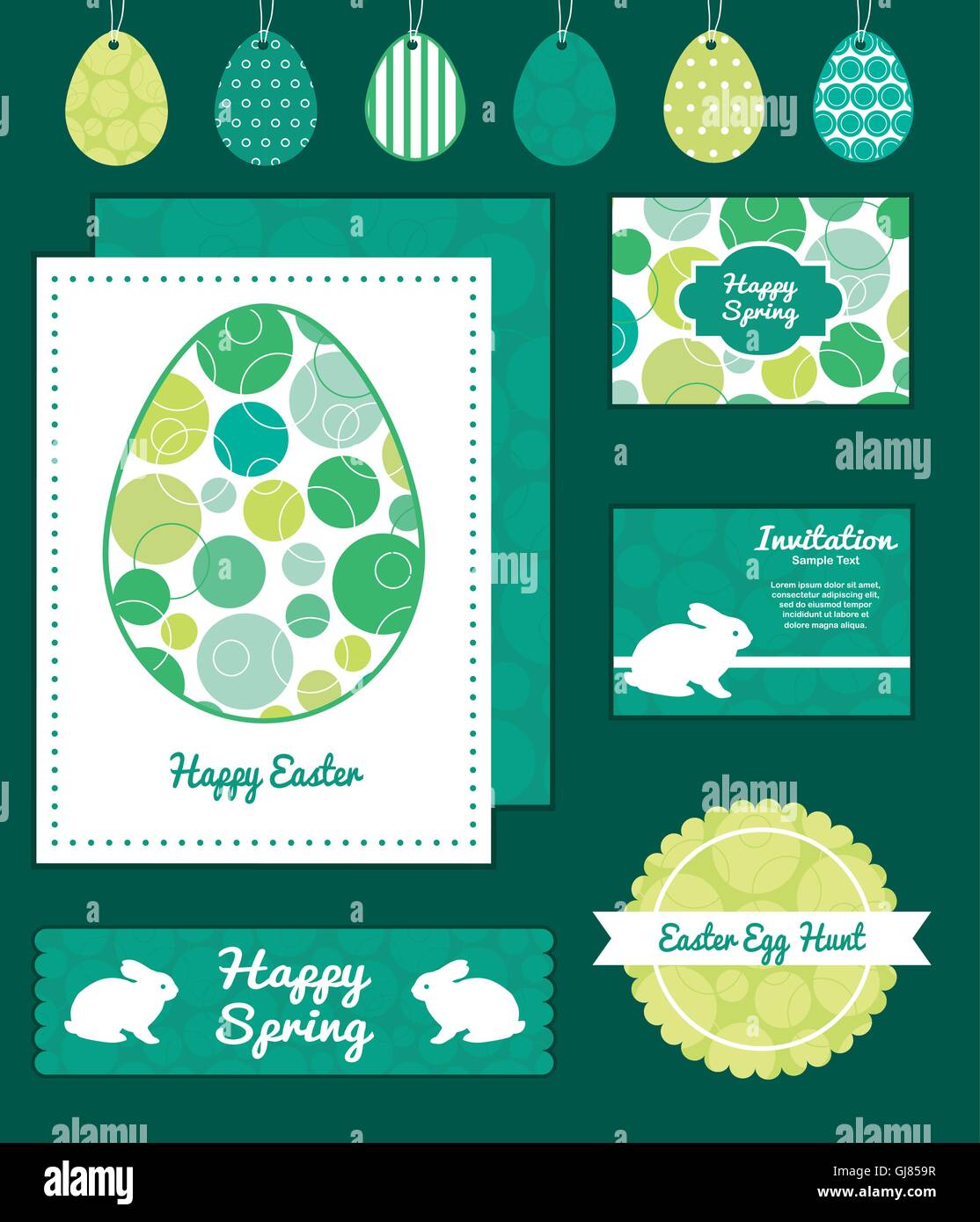 Vector abstract green circles set of Easter cards, labels, tags and ...