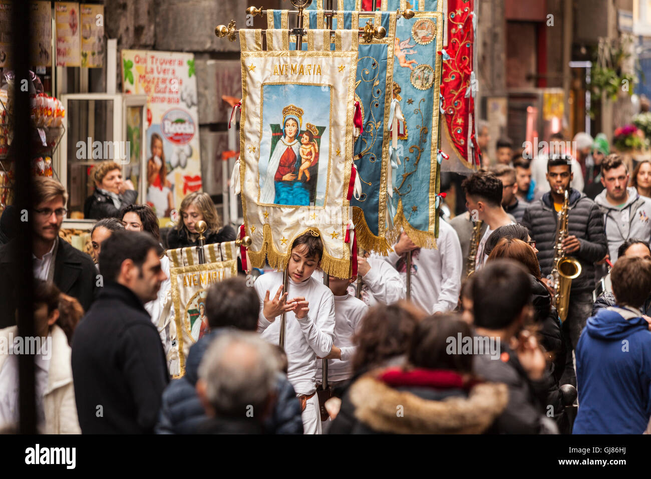 Italy, Naples: religious procession in via dei Tribunali Stock Photo ...
