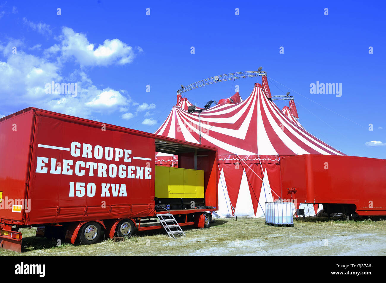 circus tent installed ready for representation and powered from a large ...