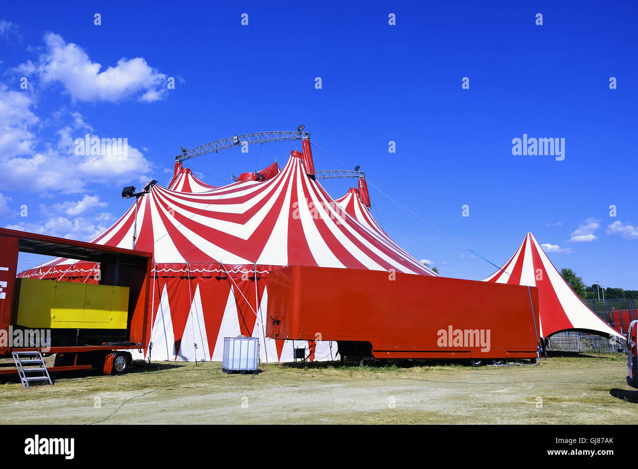 circus tent installed ready for representation and powered from a large ...