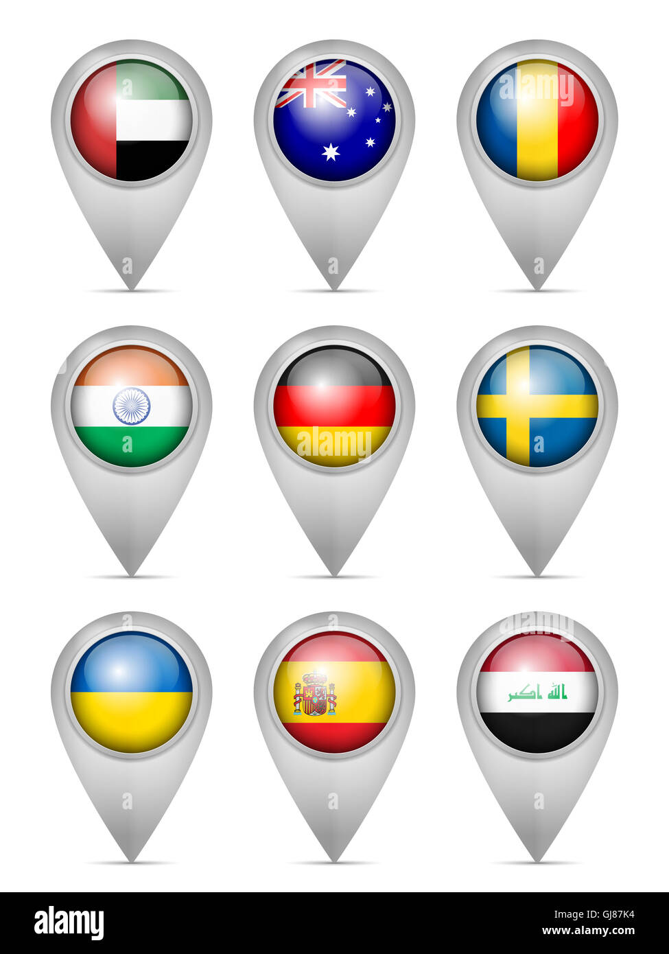 Map marker national flag set on a white background Stock Photo - Alamy
