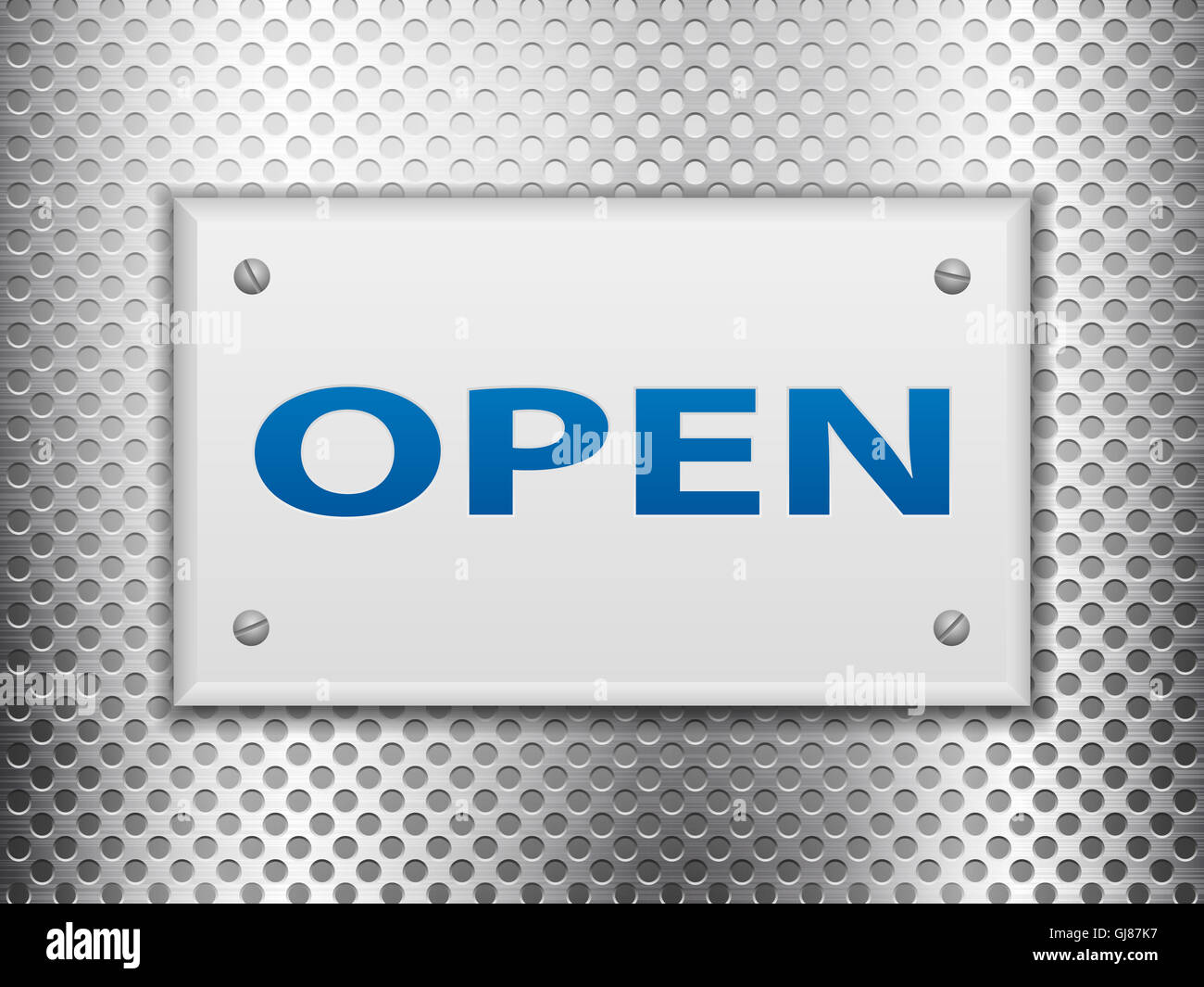 Open sign board on metal background Stock Photo - Alamy