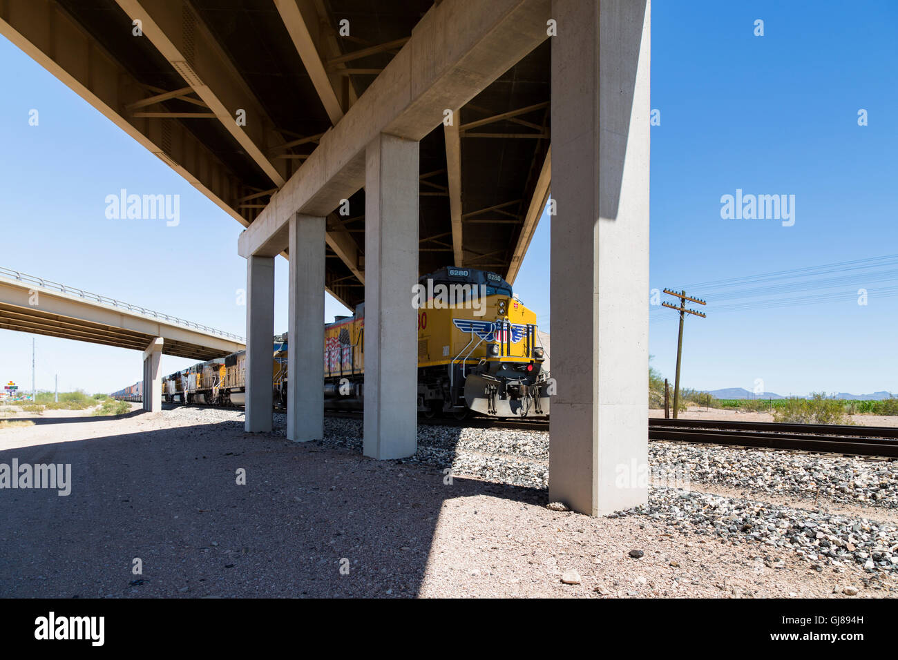 Union Pacific Train crossing southern Arizona USA near the small town ...