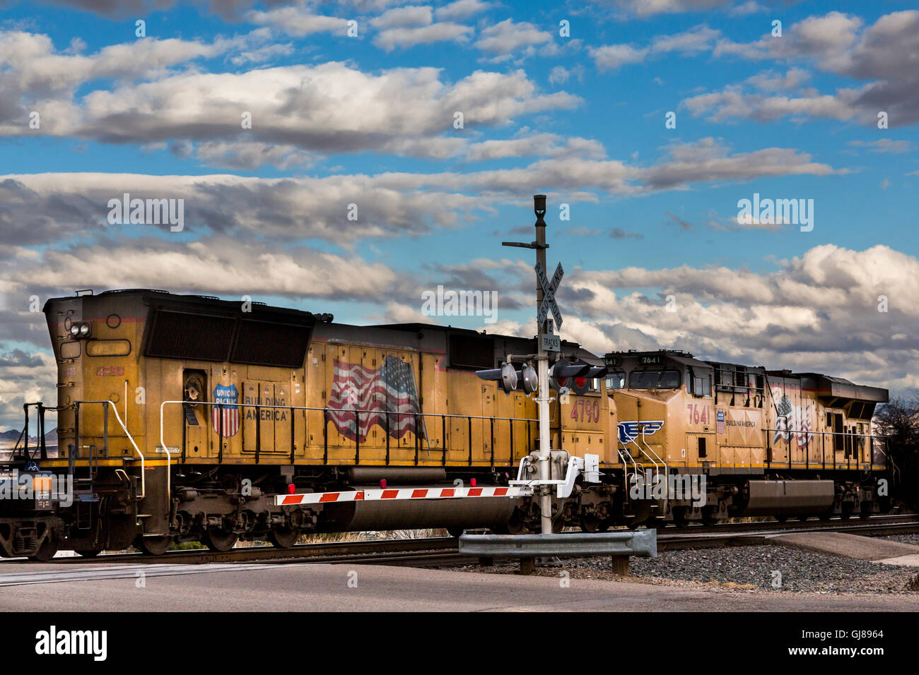 Union Pacific Train crossing southern Arizona USA near the small town ...