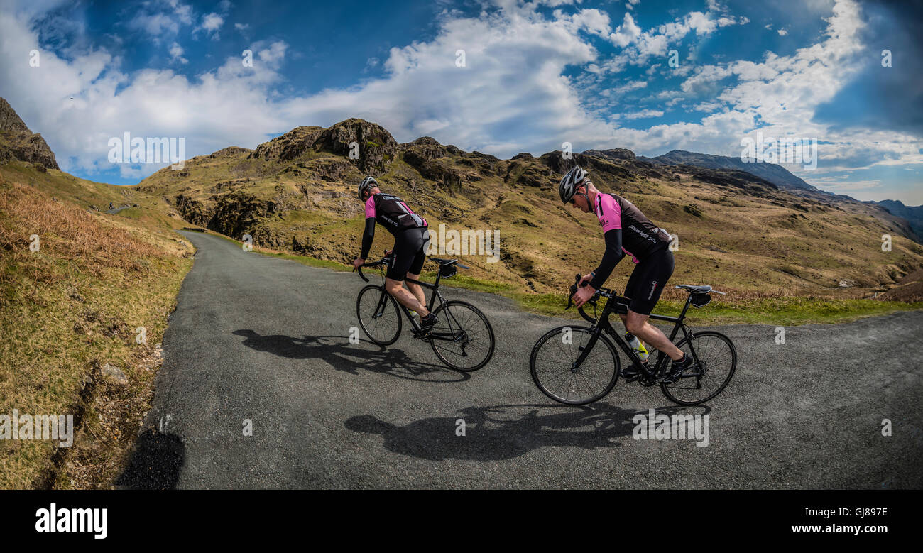 Rider in the Fred Whitton Challenge cycling Hardknott Pass, Cumbria, UK ...