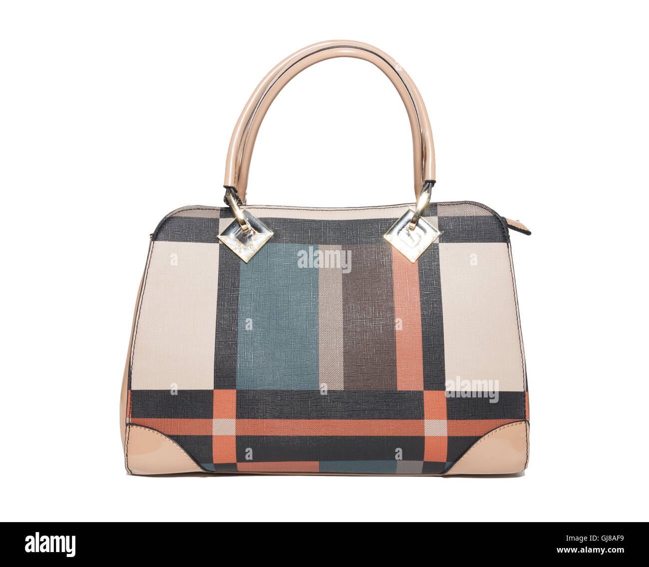 The photograph shows a female handbag on a white background Stock Photo ...