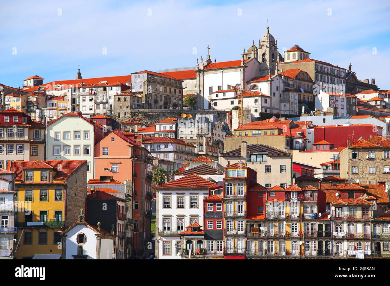 Old buildings in Ribeira district of Porto on the bank of Douro river ...