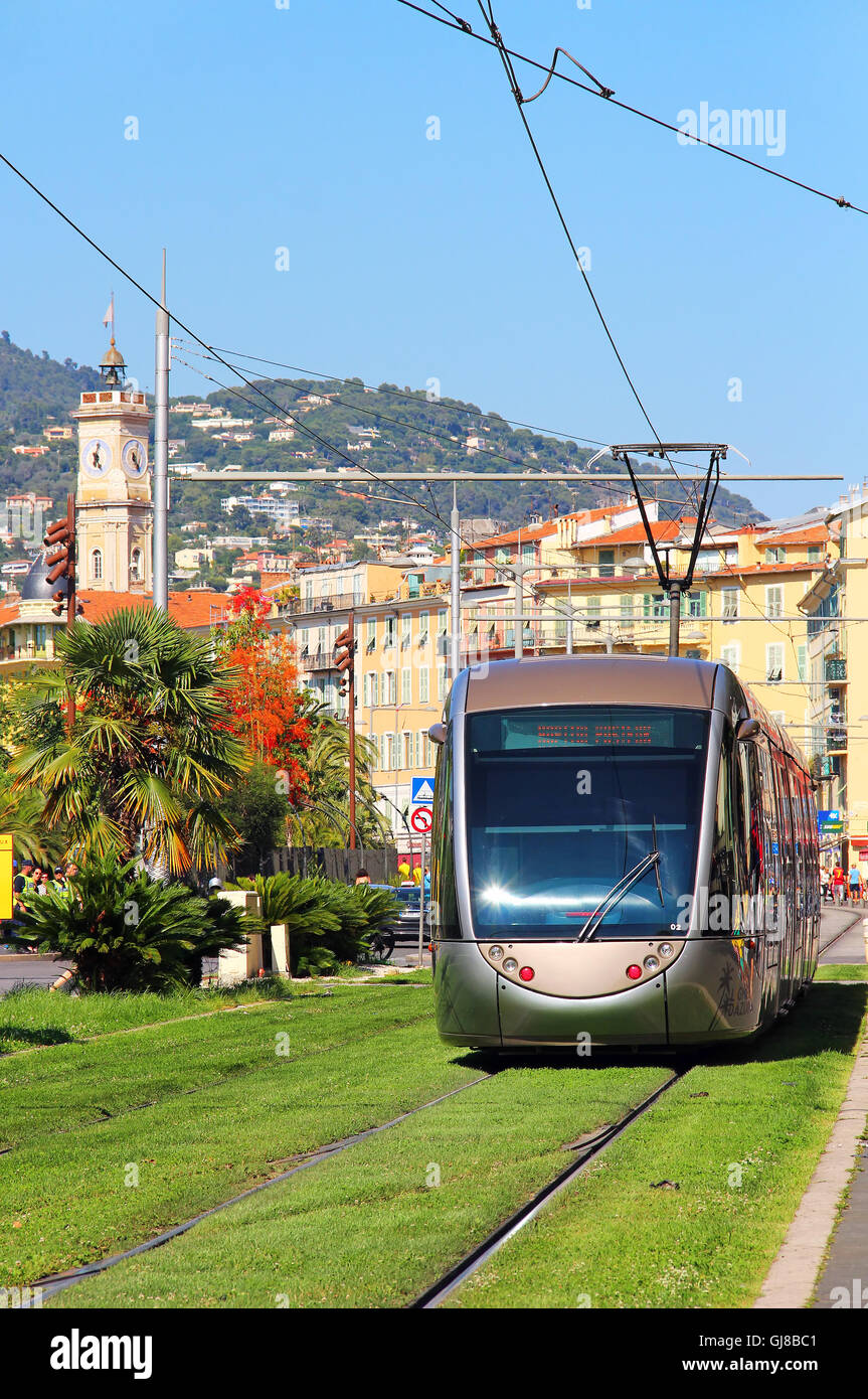 Modern tram in the downtown Nice Stock Photo - Alamy