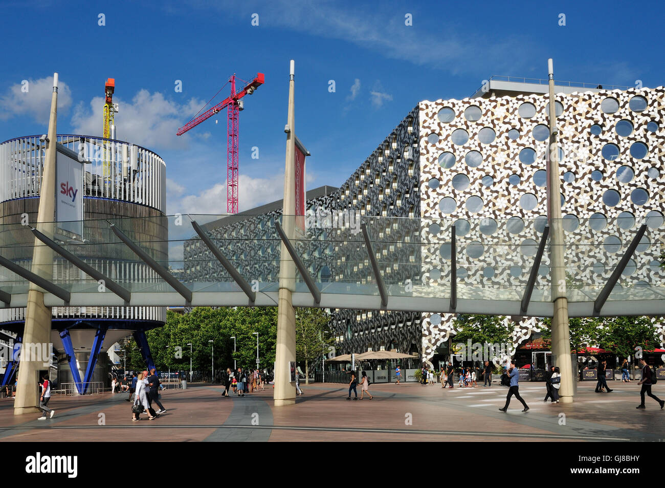 Walkway and Ravensbourne University buildings on Peninsula Square ...